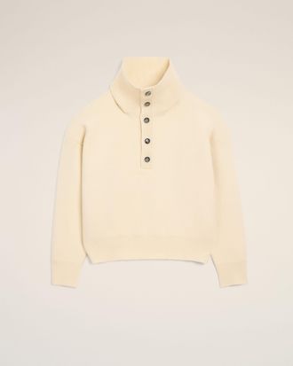 Ami Ami Paris - Pull blanc col montant boutonn&eacute; en laine Ivoire - Taille : XXL - Unisex