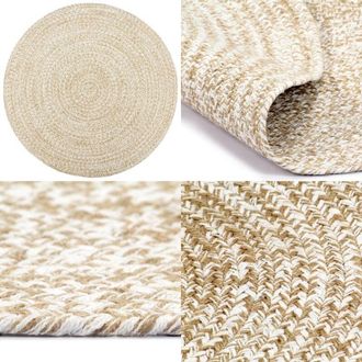 vidaXL Teppich Handgefertigt Jute Wei&szlig; und Braun 180 cm - Naturfaser Teppich - Jute Teppich - Geflochter Teppich - Wohnaccessoire - Boho Stil - Home & Living