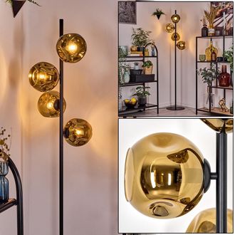 HOFSTEIN Stehleuchte Ripoll, Stehlampe aus Metall/Glas in Schwarz/Goldfarben, moderne Leuchte im Retro/Vintage-Design (Ø Schirme 15 cm), Fußschalter, 160 cm, E