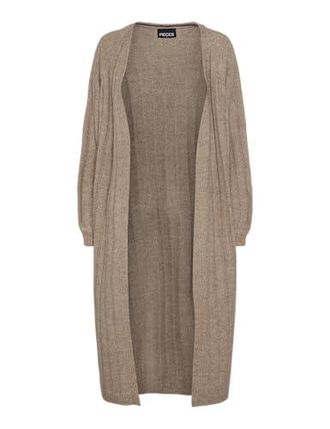 Pieces Pcmaggy LS Cardigan Long en Tricot Noos BC, Gris Taupe, M Femme
