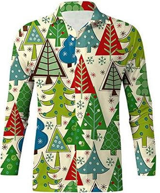 Generic Chemise de No&euml;l pour homme &agrave; manches longues, chemise de No&euml;l pour homme, dr&ocirc;le Funky, T-shirt &agrave; manches longues, col rabattu avec imprim&eacute; sapin de No