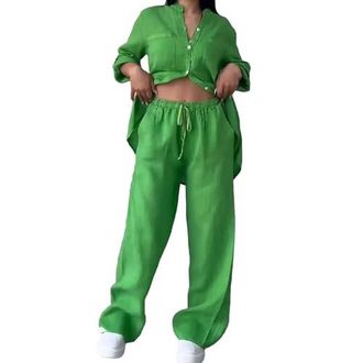 Generic V&ecirc;tements de sport 2 pi&egrave;ces pour femme 2026 automne 2026 Pull &agrave; manches longues et pantalon long Ensemble de jogging pour femme, Vert, XXXXXL