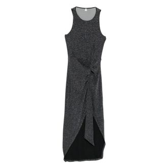 Patrizia Pepe Femme, Robes, Noir, Taille: 40 FR Draped Lam&eacute; Midi Dress