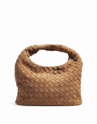 NA-KD Katarina Krebs - Tragetasche aus gewebtem Wildleder in Beige-Braun