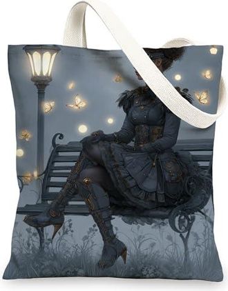 Generic Sacs fourre-tout gothiques en toile, motif papillon, sacs de courses réutilisables, design élégant foncé, léger et lavable, Foncé, 13x15 Inch