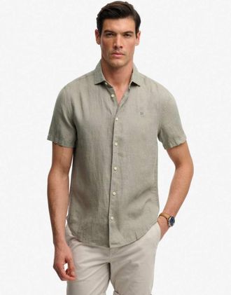 Superdry Riviera - Kurz&auml;rmliges Leinenhemd in Buchtgr&uuml;n
