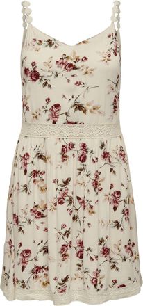 Only Damen Kleid Karmen Anne Träger-Kleid mit Blumen-Muster 15177478 Creme brûlée: Rose Flower 34 EU