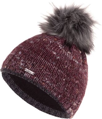 Faera M&uuml;tze Damen Winterm&uuml;tze warm gef&uuml;ttert mit Kunstfell Bommel-M&uuml;tze Fleecefutter Winter Strickm&uuml;tze Beanie 63, Farbe:Lila