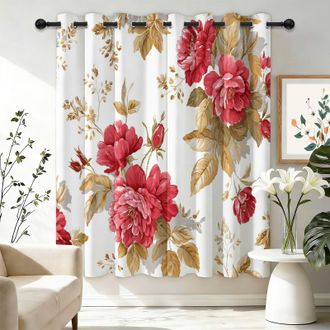 Generic Blickdichte Vorh&auml;nge Retro Klassisch Rosen Romantisch Verdunkelungsvorhang - Rot Gold Vorh&auml;nge mit &Ouml;sen, Polyester f&uuml;r Schlafzimmer Wohnzimmer, Ger&auml;us