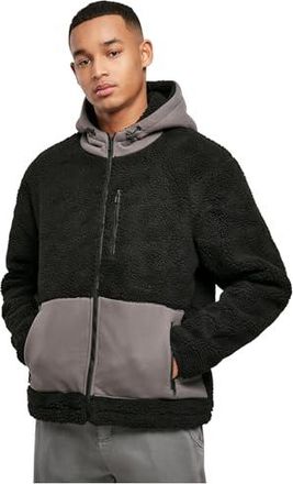 Urban Classics Hooded Sherpa Jacket, Noir/Asphalte, M Homme