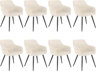 Woltu Lot de 8 Chaises de Salle &agrave; Manger avec accoudoirs, Chaise de Salon Structure en m&eacute;tal et Assise en Velours,Cr&egrave;me Blanc BH93cm-8