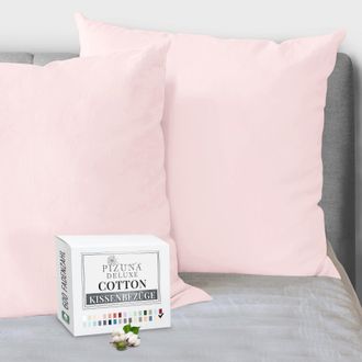 Pizuna Luxuri&ouml;ser Soft-Satin 2er Pack Kissenbezug 80 x 80 cm Helles Rosa, 600 Fadenzahl Baumwolle Kissenbez&uuml;ge, 100% Langstapel Baumwolle Nur Kissenbezug (He