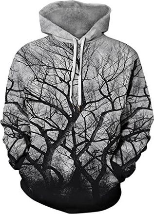 Ocean Plus Homme Thème de Noël Sweat à Capuche à Imprimé Numérique avec Poche Kangourou et Pull à Capuche (XL (Poitrine: 122-142CM), Arbres Gris)