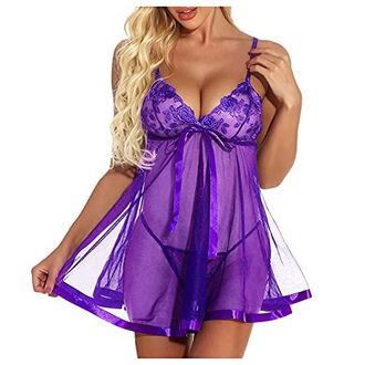 Generic Lingerie sexy pour femme - Rouge - Ensemble combinaison en dentelle - V&ecirc;tement de nuit sexy - Soutien-gorge sexy - Collants - Sous-v&ecirc;tements fonctionn