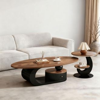 Generic 2PC Luxuri&ouml;ses ovales Couchtisch Moderner Couchtisch im Mid-Century-Stil mit offenem Ablagefach Freistehender Wohnzimmertisch Einfache Montage for Zuh