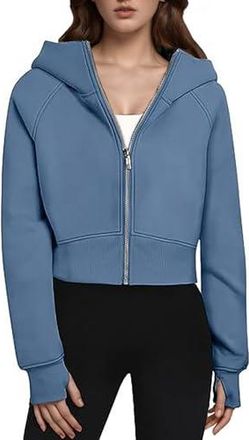 Generic Sweat-shirt &agrave; capuche pour femme - Manches longues - Fermeture &eacute;clair - Sport - Veste courte - Fermeture &eacute;clair - Sweat &agrave; capuche avec poches - Veste 