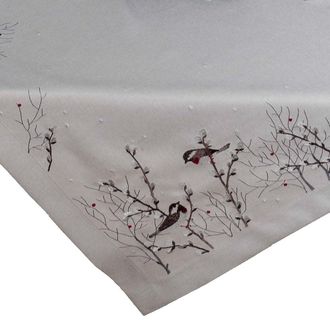 Matches 21 Tischdecke DINA 85 x 85 cm Elegante Stickerei mit winterlichen Vogelmotiven Mitteldecke Polyester