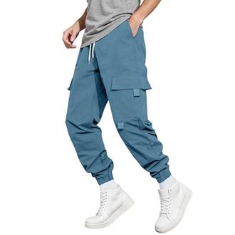 Generic Pantalon de jogging pour homme - Pantalon cargo avec cordon de serrage et taille &eacute;lastique - Poche - Pantalon de rue d&eacute;contract&eacute;, bleu, XXL