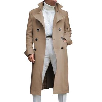 Generic Trench &agrave; revers crant&eacute; pour homme, coupe ajust&eacute;e, double boutonnage, manteau long dhiver chaud pour homme, kaki, XXL