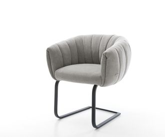DELIFE Freischwinger Jada-Flex Strukturstoff Soft Grau Freischwinger flach Schwarz Taschenfederkern, Esszimmerst&uuml;hle