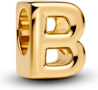Pandora Buchstabe B Alphabet-Mini-Charm aus Sterling Silber mit 14 Karat Vergoldung, kompatibel Moments, Ma&szlig;e: 6,2 x 8,1 x 6,4 mm, 763948C00