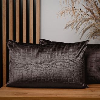 MG Design 2er Set Kissenbezüge 40 x 60 cm in Braun - mit Reißverschluss, strukturstark mit Kroko-Prägung, weich & pflegeleicht