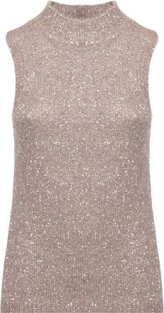 D.exterior Oberteil mit Pailletten und hohem Kragen - - Knitwear - Damen - Beige - XS
