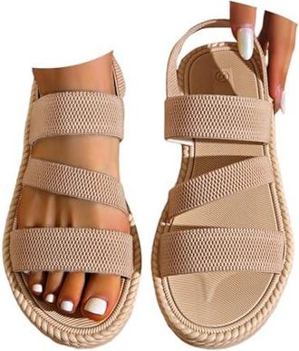Generic Sandales plates dété pour femme, chaussures décontractées à lanières, sandales romaines rétro, sandales romaines avec sangle de cheville antidérapante