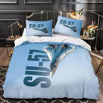 Generic Housse de Couette 220x240 Avion de Chasse Furtif Parure de Lit Th&egrave;me Militaire 3D Douce Respirante Microfibre Housse Couette 2 Personne avec Fermeture