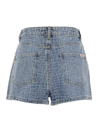 Self Portrait Womens Shorts Rhinestone Croc Effect Blue Denim Cotton