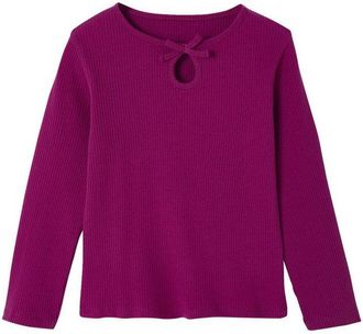 Vertbaudet Langarmshirt Mädchen Shirt mit Cut-Out und Schleife, Ripp