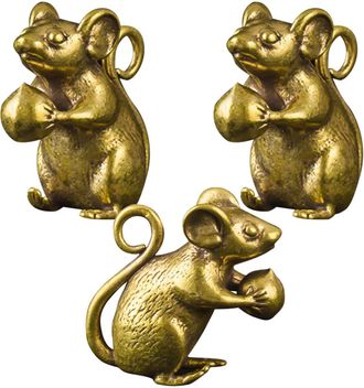 Holibanna Messing Rattenfigur 3 St&uuml;ck Miniatur Tischdekoration mit Glatter Oberfl&auml;che Antike Tierstatue als Wohndeko f&uuml;r Wohnzimmer und B&uuml;ro