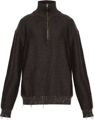 Maison Margiela Femme, Pulls, Brun, Taille: 44 FR Wool Quarter-Zip Sweater