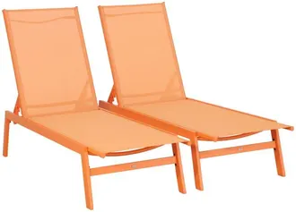 Sweeek Lot de 2 transats. 5 positions. en textil&egrave;ne orange et m&eacute;tal L155 x P59 x H106cm