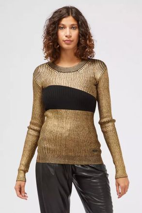 Custo Barcelona Metallischer Strickpullover Goldschwarz