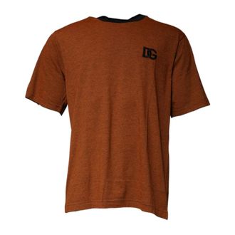 Dolce & Gabbana Homme, Tops, Brun, Taille: 2XL T-shirt en Coton Marron avec Logo