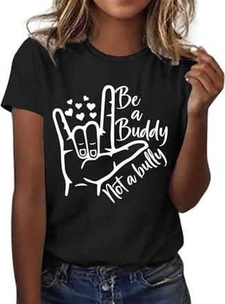 Generic Tshirt Femme T-shirt Col V Blouse Ample Casual Mode Manches Courtes Col Rond, Noir, XXL