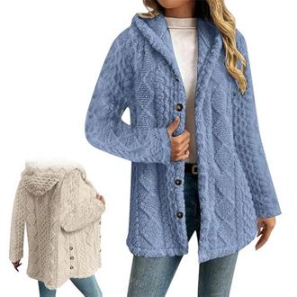 Generic Cardigan &agrave; capuche en jacquard &agrave; manches longues pour femme - Automne et hiver - Veste d&eacute;contract&eacute;e &agrave; porter au quotidien, noir fonc&eacute;, 4XL