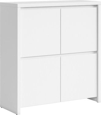 PEGANE Commode Meuble de rangement 4 portes, coloris Blanc/Blanc Mat - Longueur 105 x Profondeur 40,5 x Hauteur 112,5 cm