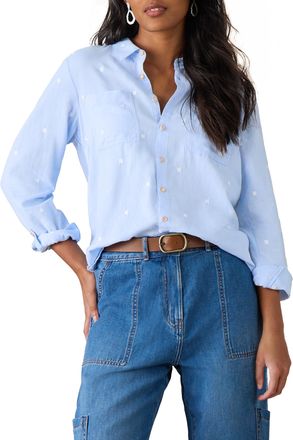 White Stuff Sophie Bio-Baumwollhemd - Normale Passform, Baumwollgewebe mit Knopfverschluss - Blau Multi - Größe 40