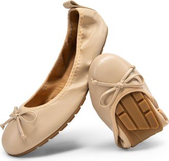 Dream Pairs Damen Ballerinas Faltbare runder Zehenpartie Schuhe weiche Slip-on Flachschuhe mit Schleife für Festliche Anlässe,Size 38.5,Nackt,SDFA2409W