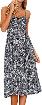 Generic Robe amincissante boh&egrave;me pour femme, robe d&eacute;t&eacute; d&eacute;contract&eacute;e &agrave; col rond, sans manches, coupe midi, noir fonc&eacute;, XXL