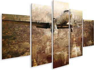 Islandburner Bild auf Leinwand Flugzeug &uuml;ber Stadtansicht im Abendlicht Bilder Wandbilder Poster