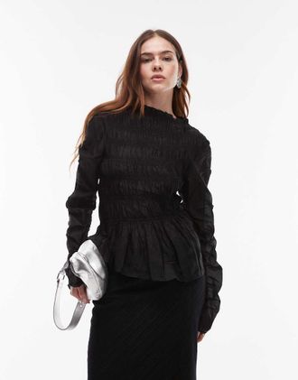 & Other Stories Top à manches longues froncées - Noir