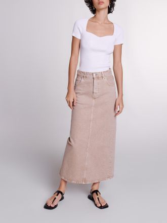 Maje Langer Jeansrock - Braun - Gr&ouml;&szlig;e 32 - Maje