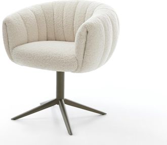 DELIFE Drehstuhl Jada-Flex Teddystoff Beige Fu&szlig;kreuz Effektfinish Titan 360&deg; drehbar Wippfunktion Taschenfederkern, Esszimmerst&uuml;hle