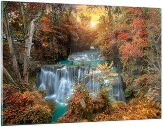 Arttor Wandbilder Dekoration Wohnzimmer Park Wasserfall Wasser Bilder auf Glas 120x80cm Glasbild Schlafzimmer Küche Deko Wand Kunstdruck Art Groß XXL Wanddek