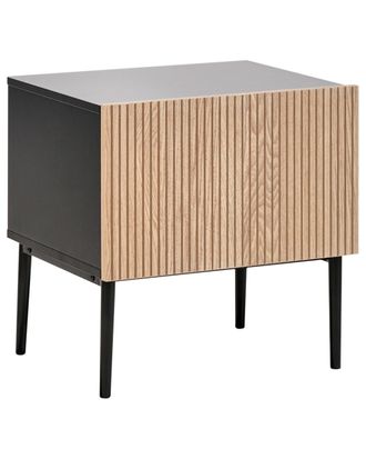 Beliani Moderner Nachttisch MDF Naturfarbene Esche gerippt 1 Schublade Schwarz Blythe