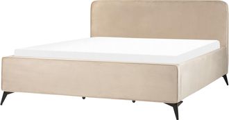 Beliani Polsterbett Samt beige Taupe mit Lattenrost 180 x 200 cm hohes Kopfteil Valognes
