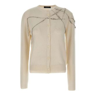 Fabiana Filippi Femme, Pulls, Blanc, Taille: 38 FR Cardigan en Laine et Soie Cachemire